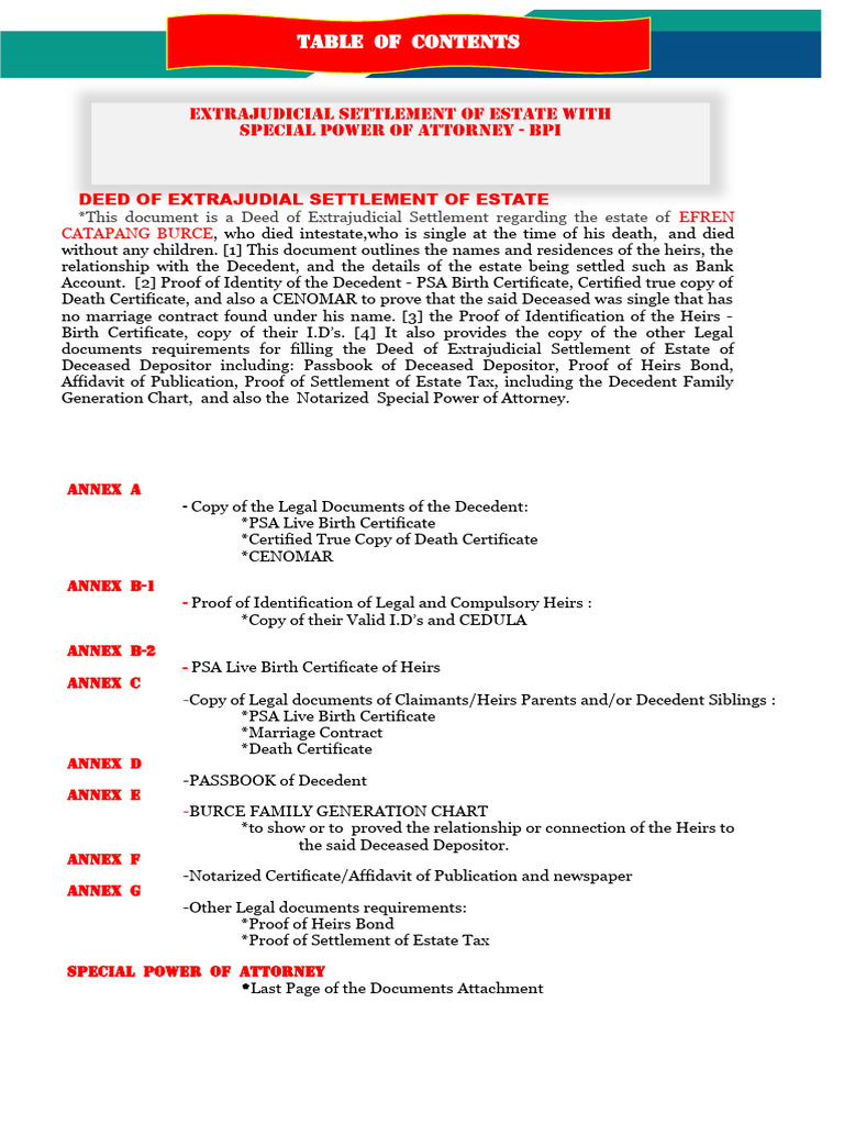 Table of Content For EJS | PDF | Birth Certificate | Inheritance