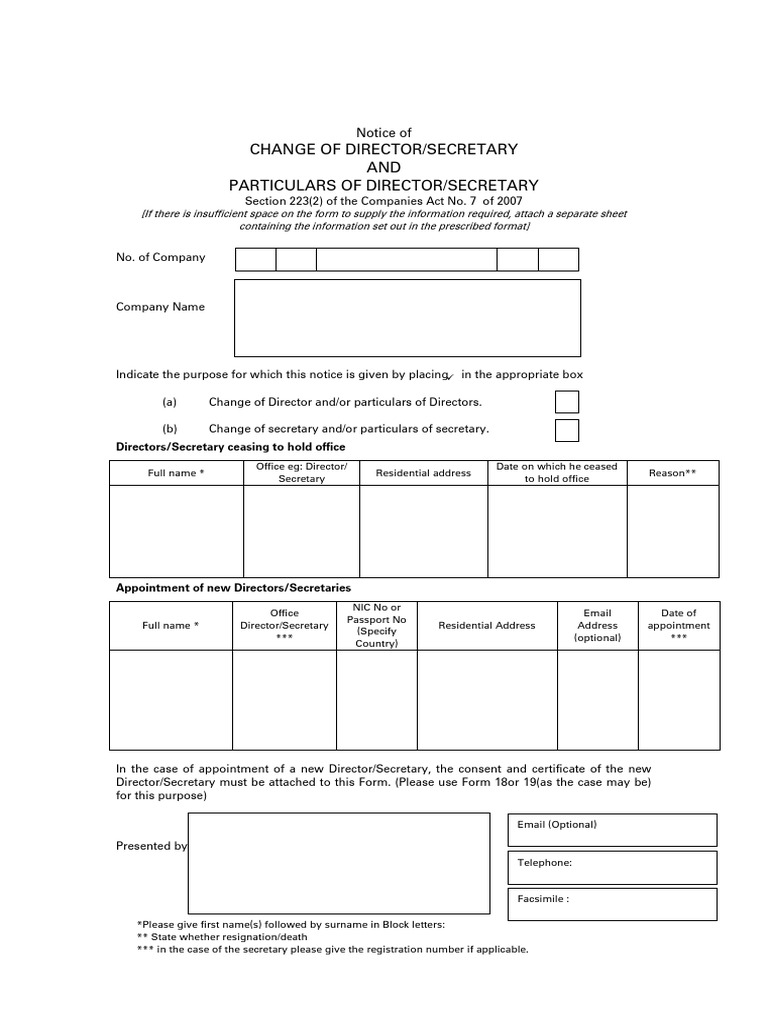 Change of Director/Secretary AND Particulars of Director/Secretary | PDF