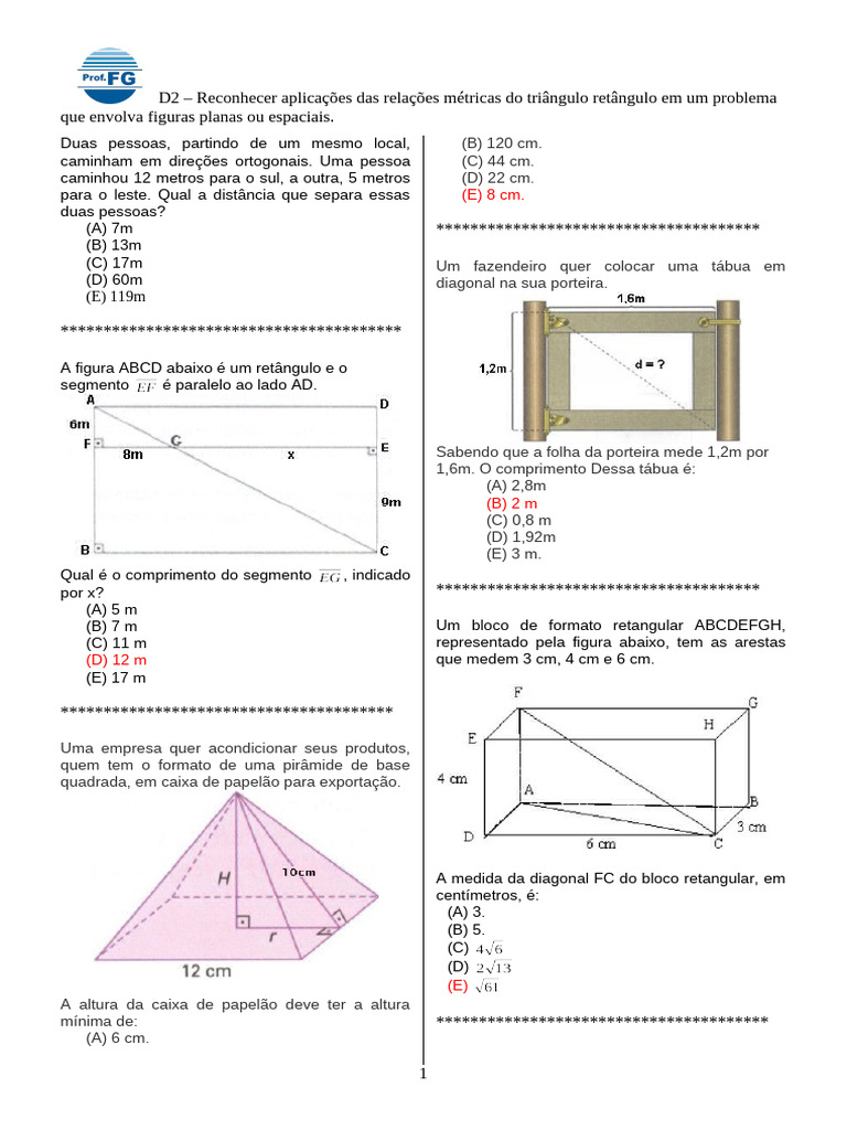 DESCRITOR 02 - Teorema Pitágoras | PDF | Polegada | Triângulo