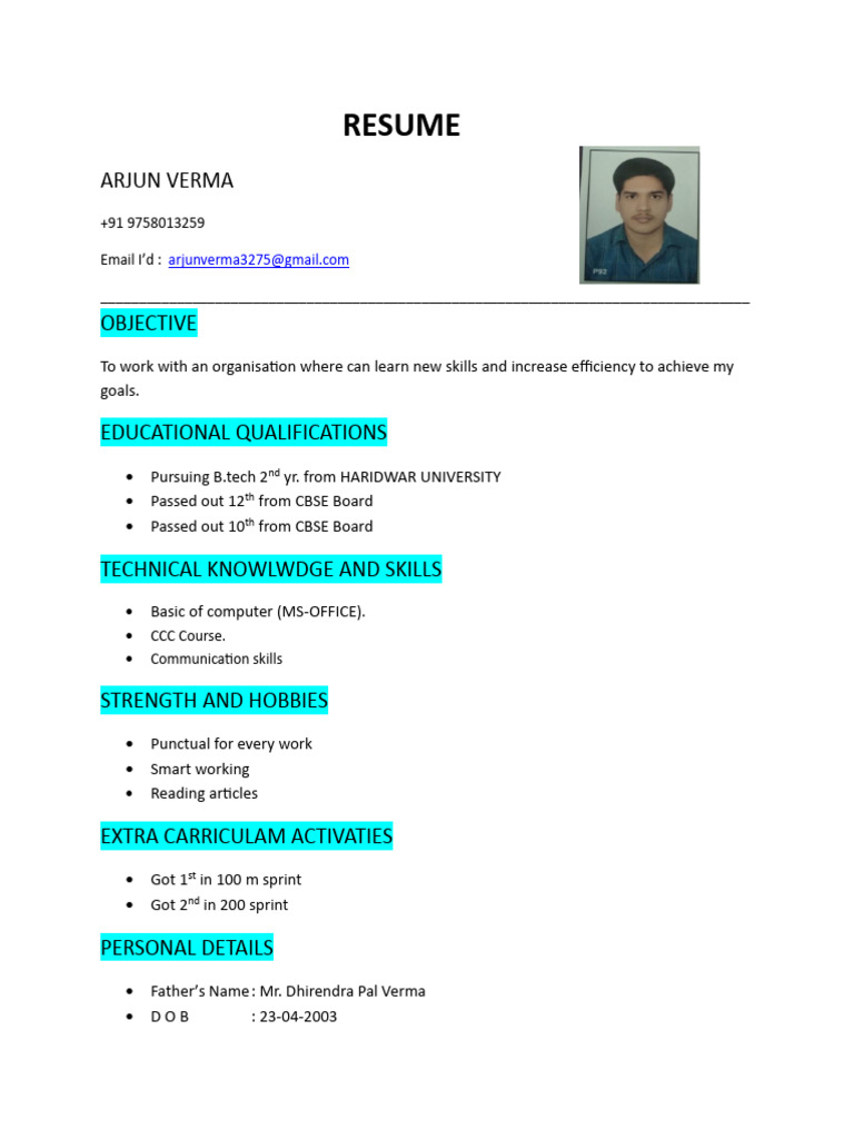 Resume Arjun Verma | PDF | Career & Growth