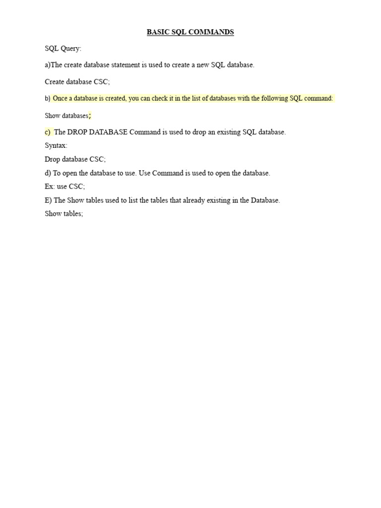 SQL COMMANDS Exercises PDF | PDF SQL COMMANDS Exercises PDF | PDF