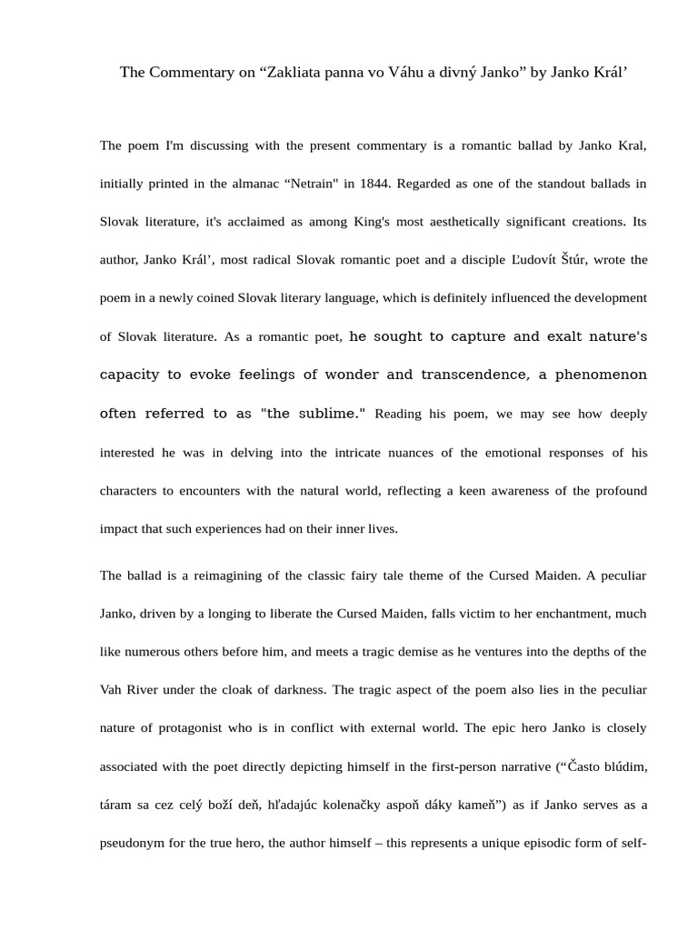 Commentary Janko Kral | PDF | Poetry | Linguistics