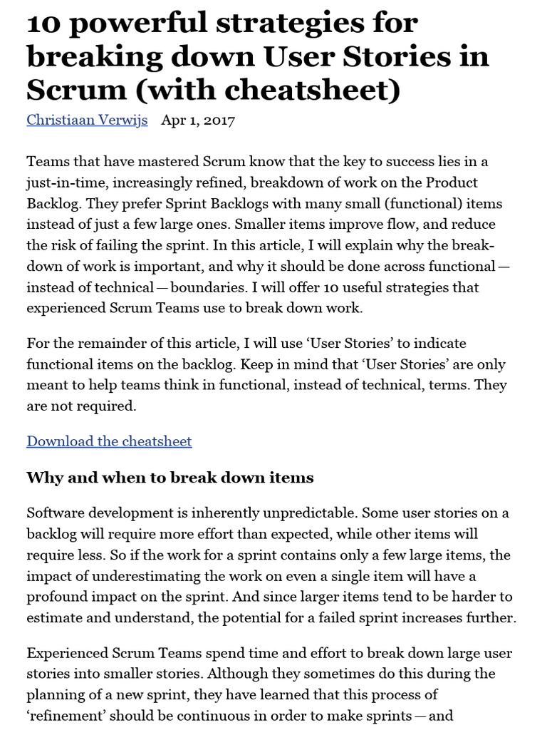10 Powerful Strategies For Breaking Down User Stories in Scrum | PDF | Scrum (Software ...
