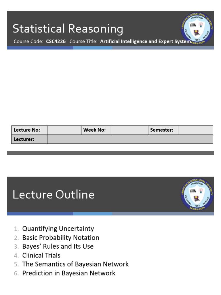 AI-Lecture-9 (Statistical Reasoning) | PDF | Probability | Artificial Intelligence
