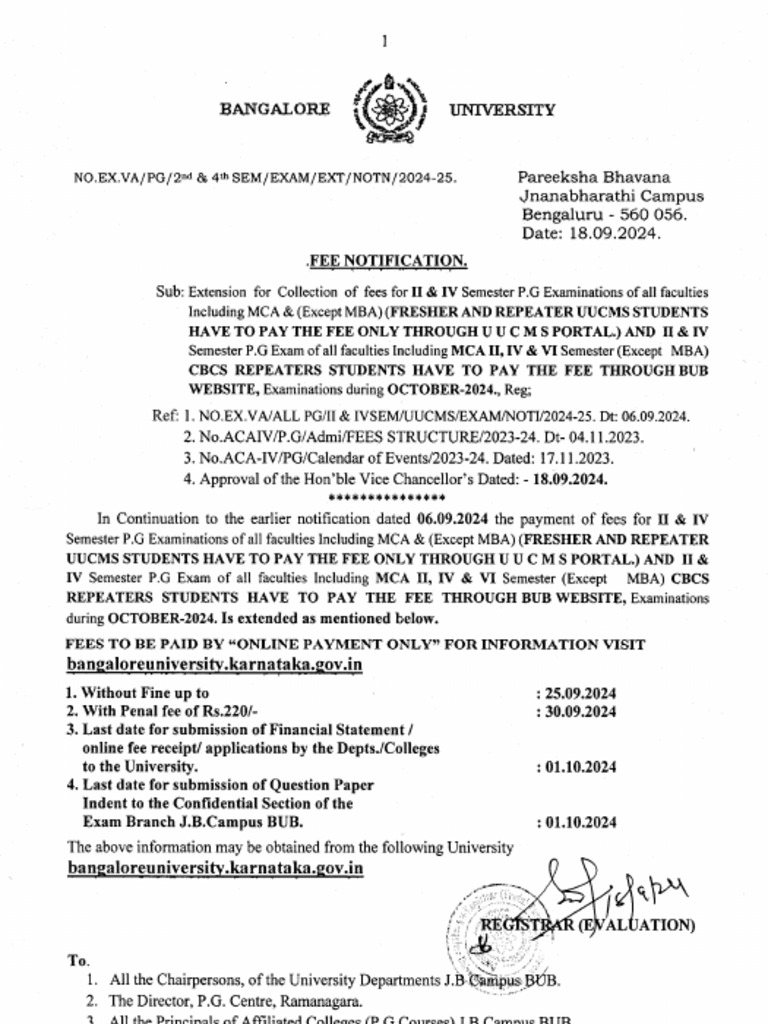 Extension of Ii and Iv PG Examination Fee September 2024 | PDF