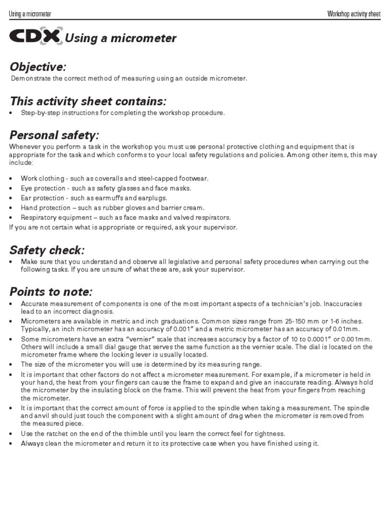 Using A Micrometer Objective: This Activity Sheet Contains: Personal ...