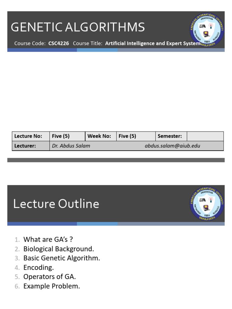 AI-Lecture-05 (Genetic Algorithm) | PDF