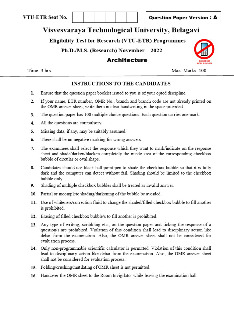 VTU ETR 2022 Architecture Exam | PDF | Hypothesis | Survey Methodology
