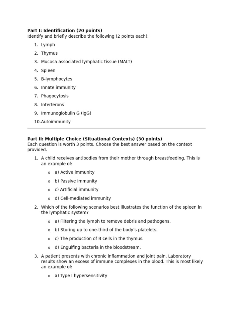 Lymphatic System Mock Exam | PDF | Immune System | Lymph Node