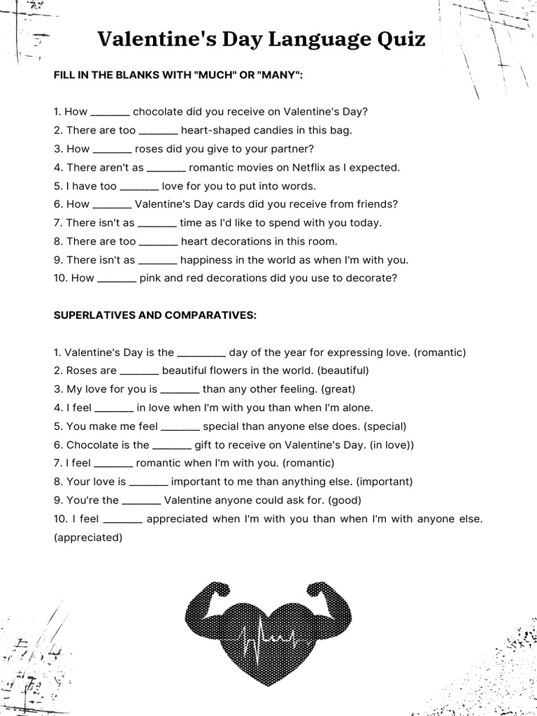 Valentine's Day Language Quiz: Fill in The Blanks With "Much" or "Many ...