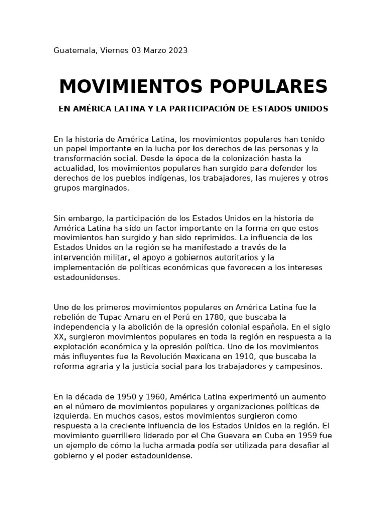 6. Movimientos populares en Amèrica Latina y la participación de EEUU ...