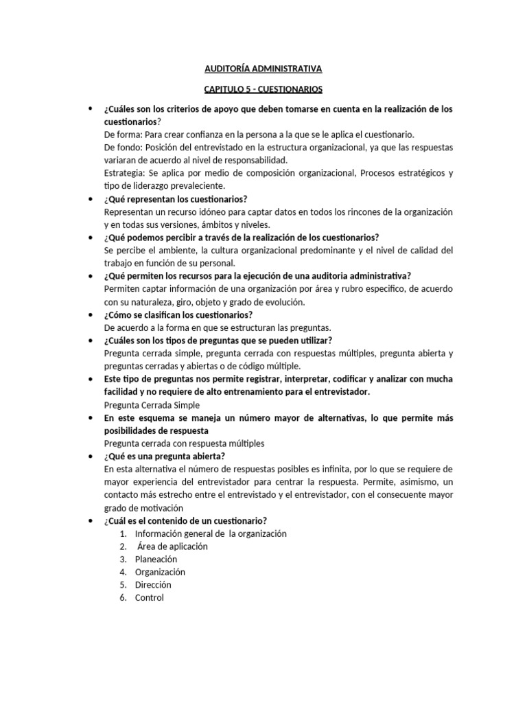 CAPITULO 5 - Cuestionarios | PDF