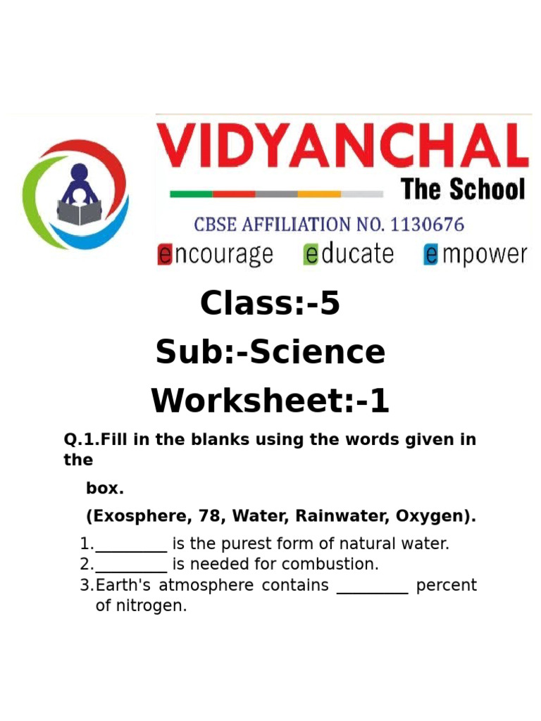Class 5 Worksheet 1 L.no.8 | PDF | Science & Mathematics