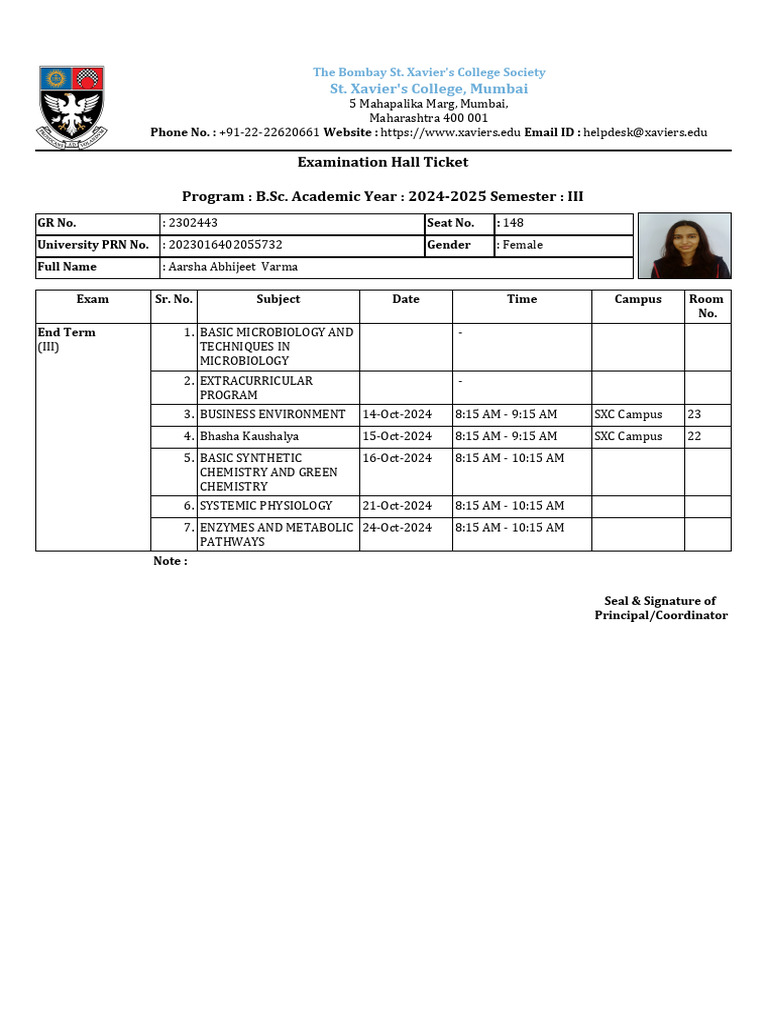 Hallticket Sem3 | PDF