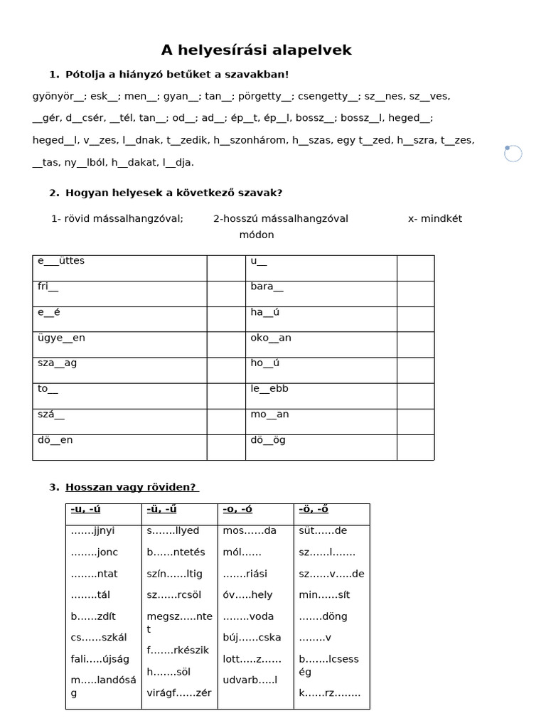 A Helyesírási Alapelvek Feladatlap | PDF