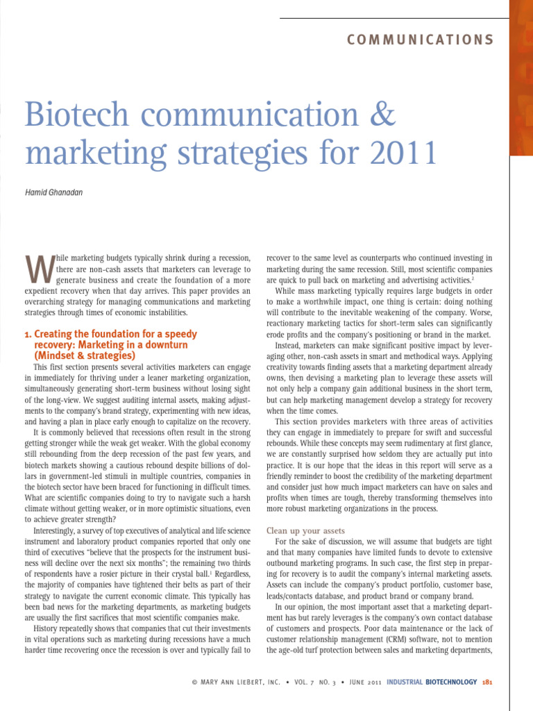 Biotech Marketing Strategies 2011 | PDF | Brand | Marketing