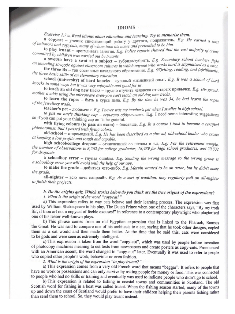 Exercise 1.7 A. Read Idioms About Education and Learning. Try To ...