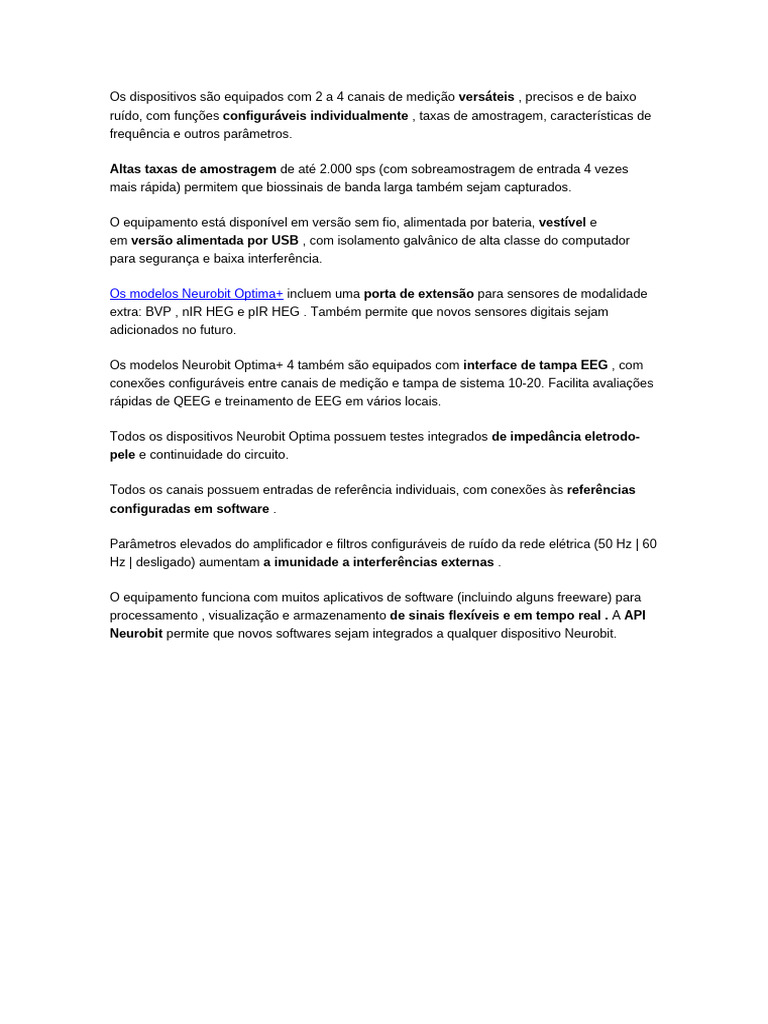 Dispositivos Neurobit Optima: Medição Avançada | PDF