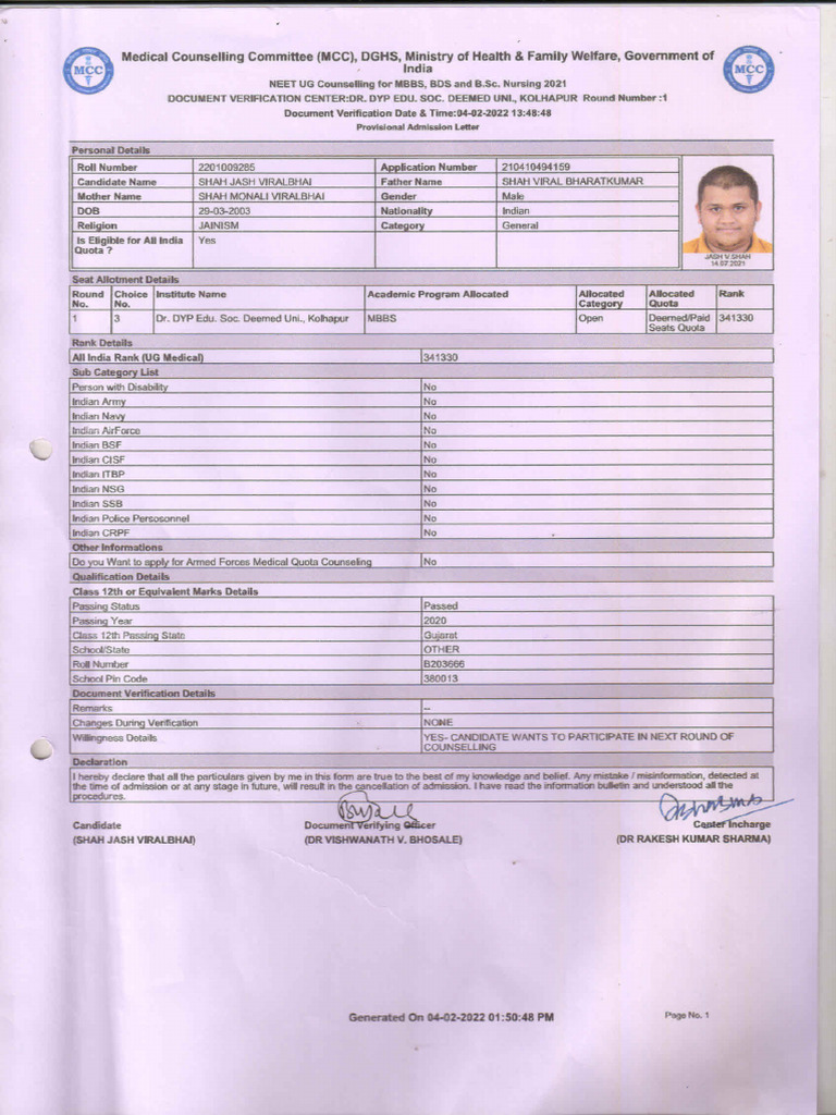 Provisional Admission Letter | PDF