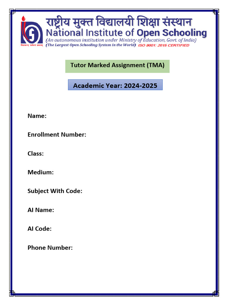Solved Tma Front Page Design 2025 | PDF