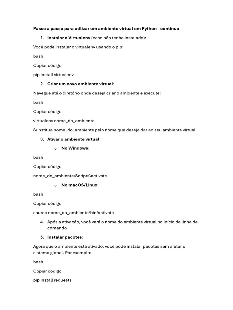 Criando e Usando Ambiente Virtual Python | PDF | Tecnologia e Engenharia