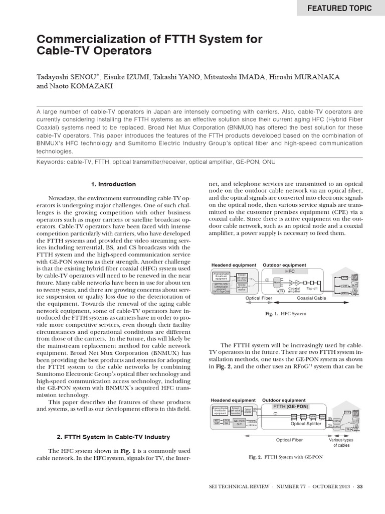 Commercialization of FTTH System For Cable-TV Operators | PDF | Cable ...