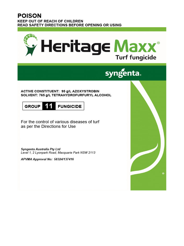 Heritage Maxx Label - 58324-137416 | PDF | Lawn | Fungicide