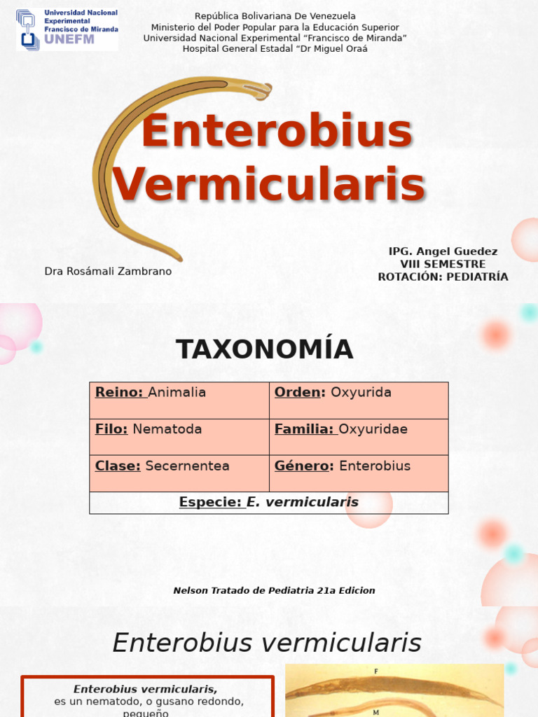Enterobius Vermicularis | PDF | Parasitología | Especialidades Medicas