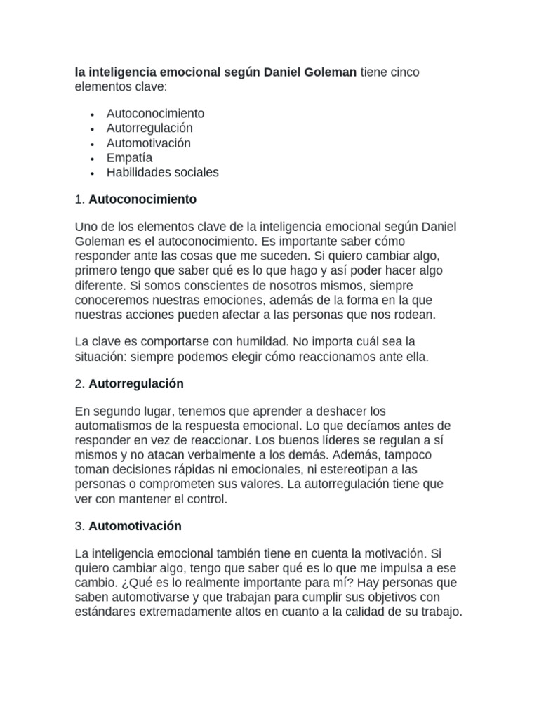 inteligencia según Daniel Goleman (1) | PDF | Inteligencia emocional ...