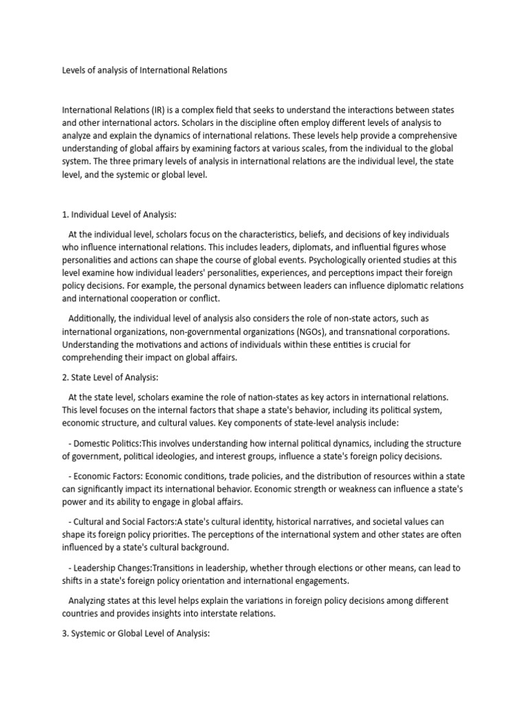 Understanding IR Analysis Levels | PDF | International Relations ...