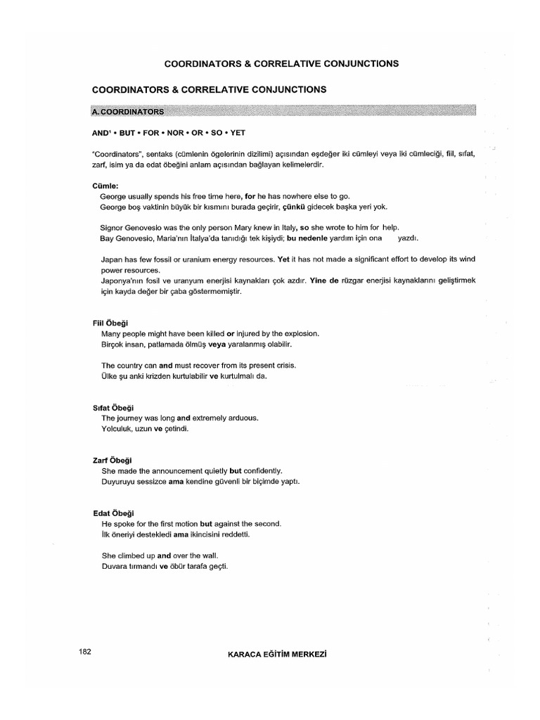 Coordinators Conjunctions | PDF