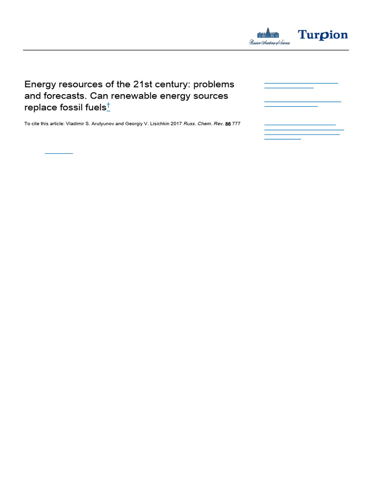 Energy Resources of The 21st Century: Problems and Forecasts. Can ...