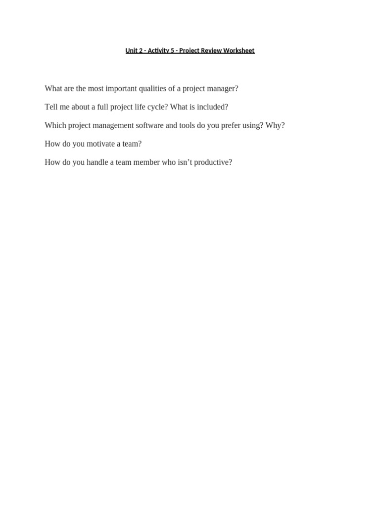 Unit 2 - Activity 5 - Project Review Worksheet | PDF