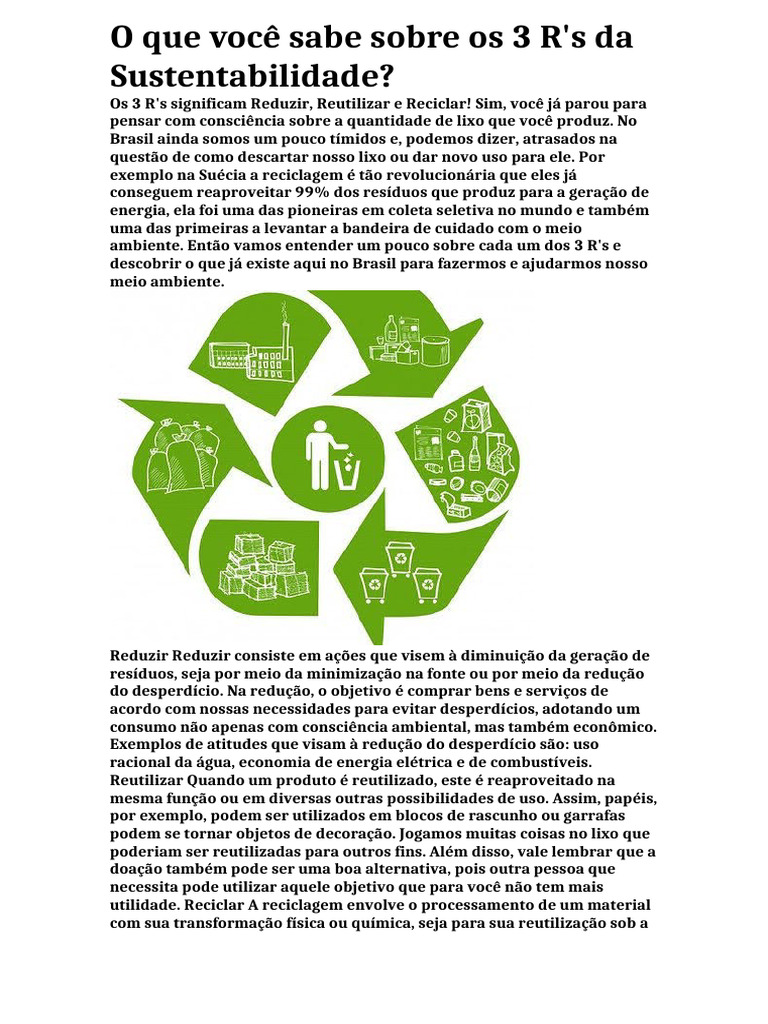 O Que Você Sabe Sobre Os 3 R | PDF | Desperdício | Reciclagem