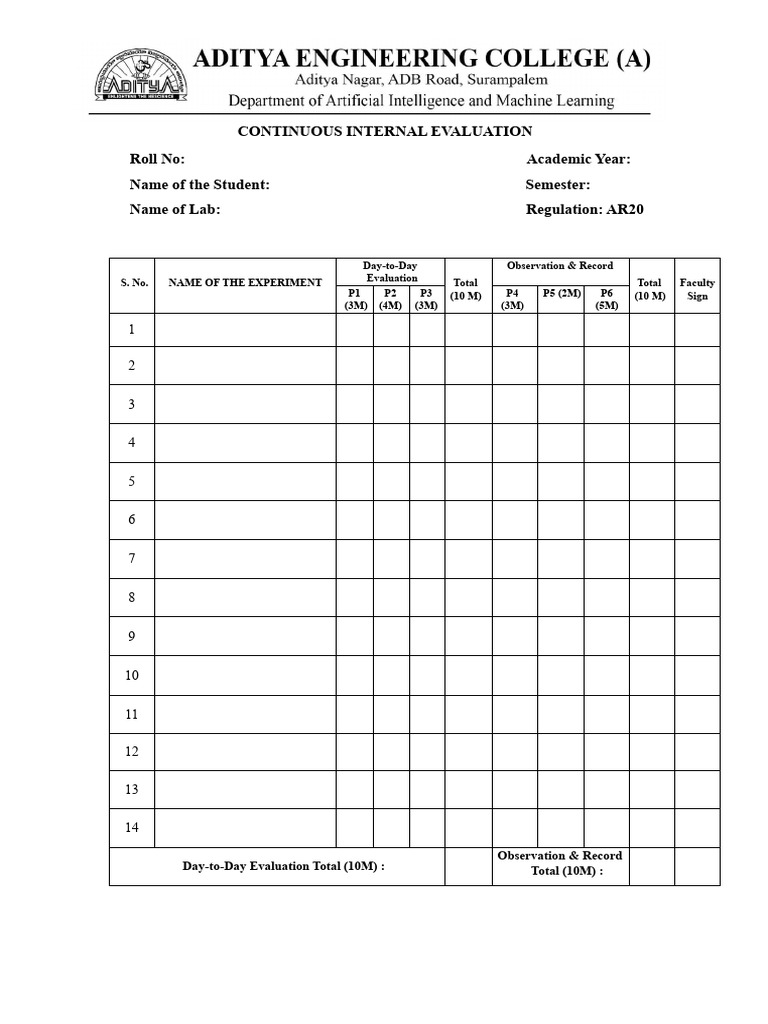 Rubrics Cie Aiml (2023-24) | PDF