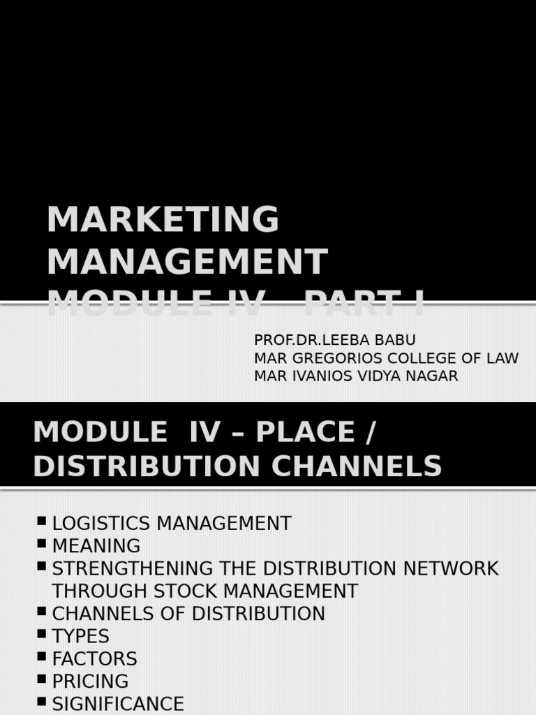 Marketing Management Module Iv Part I: Prof - Dr.Leeba Babu Mar Gregorios College of Law Mar ...