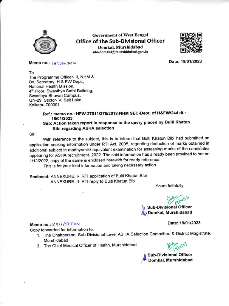 Action Taken Report in Response To The Query Placed by Bulti Khatun ...