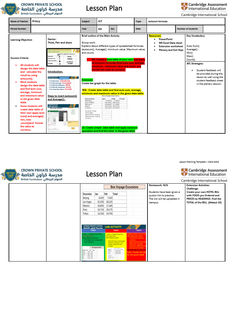 G4 ICT - Inspection Lesson Plan 2024 | PDF | Microsoft Excel | Lesson Plan