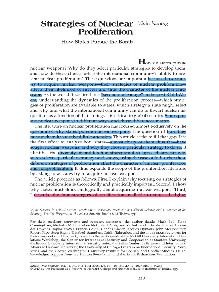 Politics of Nuclear Proliferation - Readings | PDF | Nuclear ...