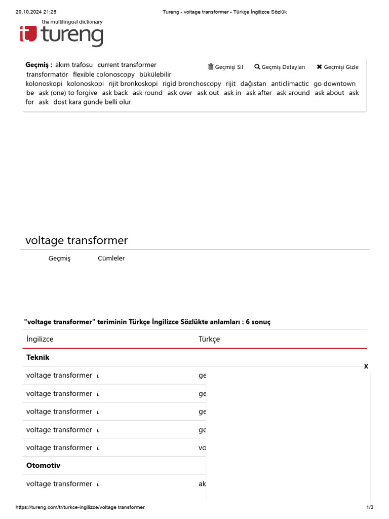 Tureng - Voltage Transformer - Türkçe İngilizce Sözlük | PDF