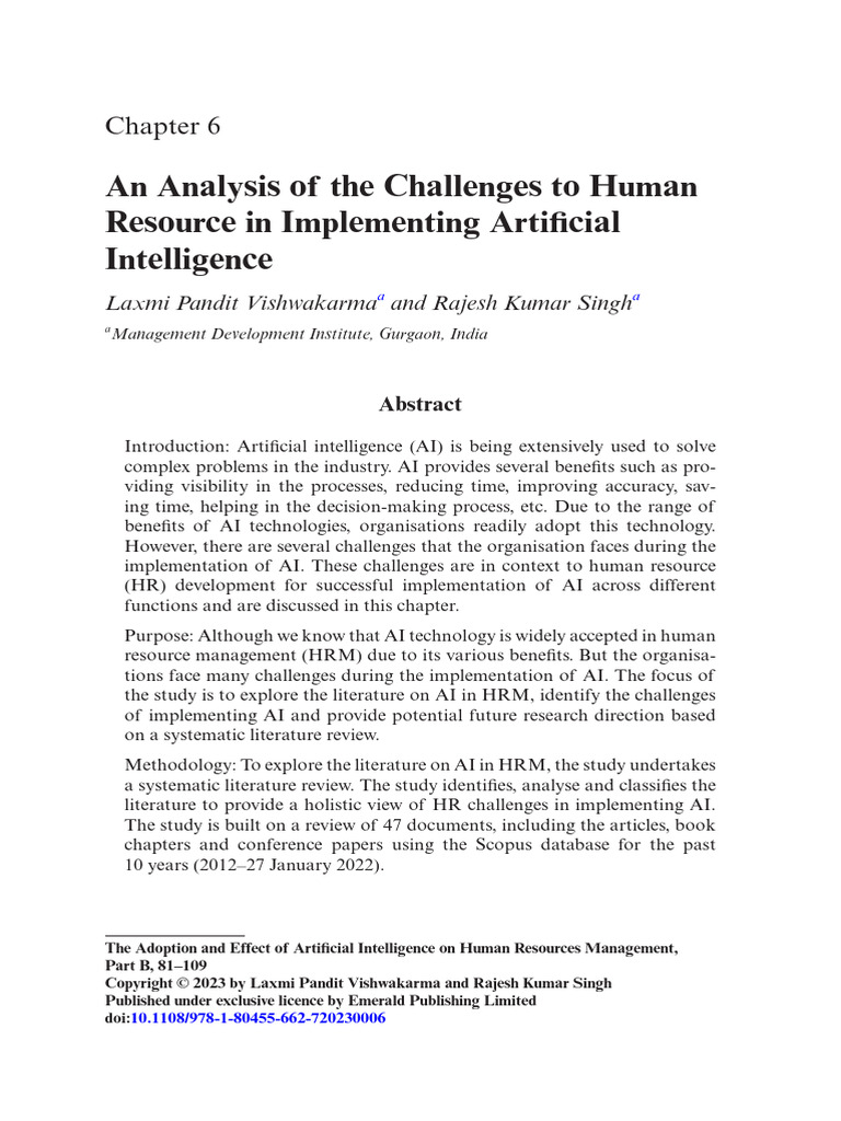 An Analysis of The Challenges To Human Resource in Implementing Artificial Intelligence | PDF ...