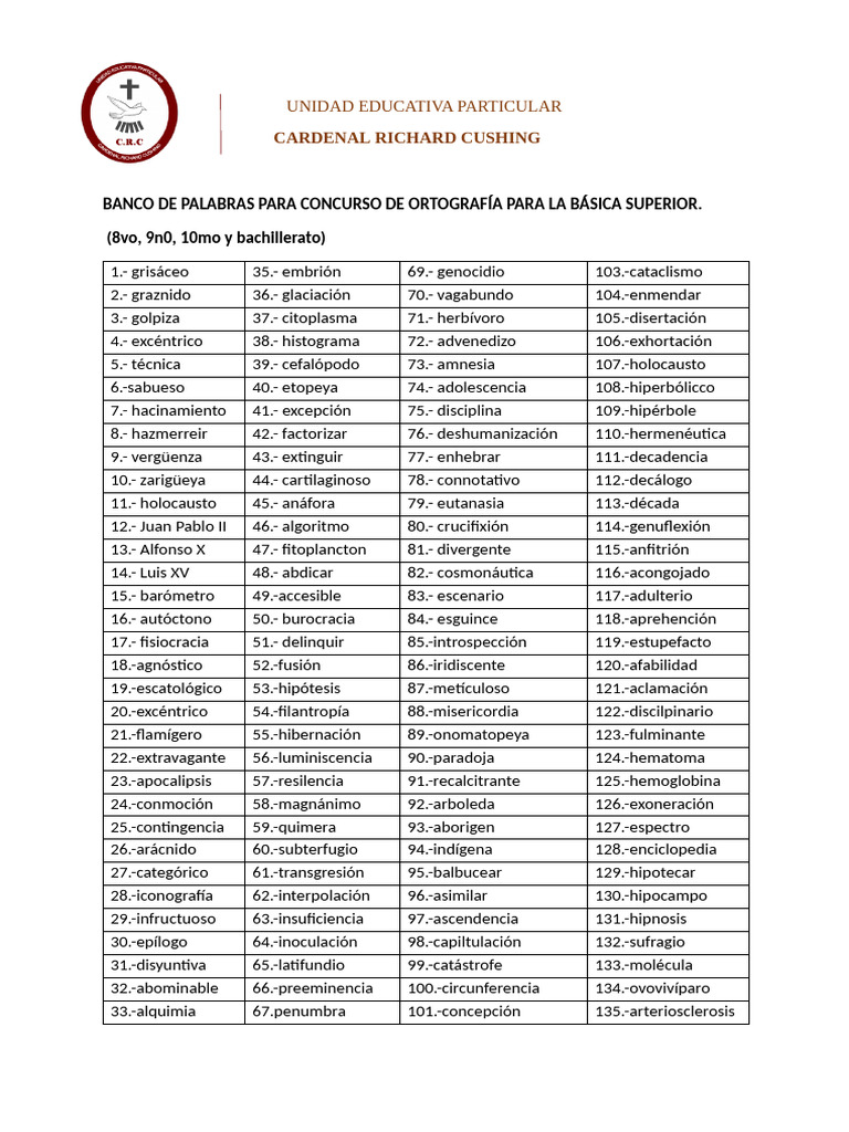 Banco de Palabras 8v0, 9n0, 10mo y Bachillerato | PDF | Libros para ...