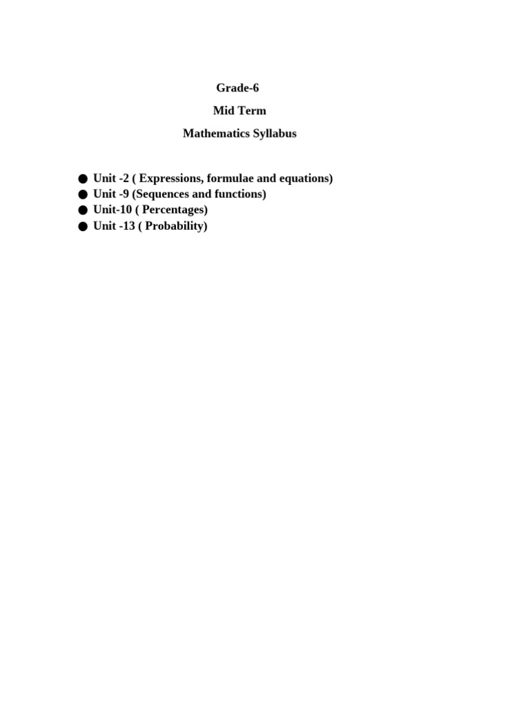 Grade-6 Mid Term Exam Syllabus | PDF