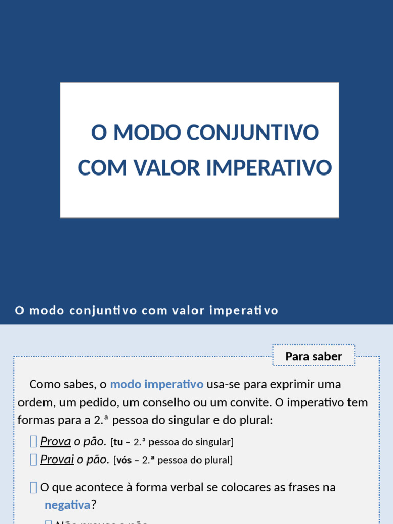 Modo Conjuntivo e Imperativo em Português | PDF | Plural | Morfologia ...