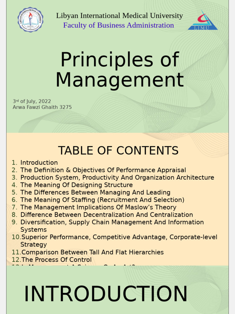 Principles of Management Presentation - Individual | PDF | Recruitment ...