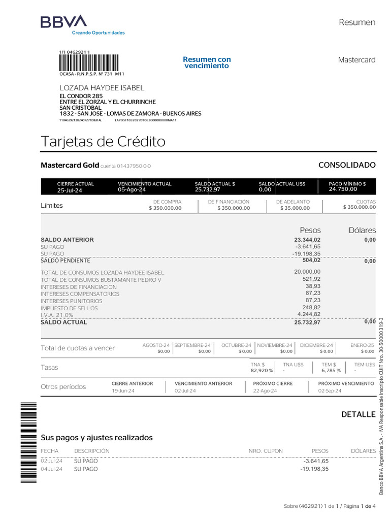 Tarjetas de Crédito: Mastercard Lozada Haydee Isabel | PDF | Tarjeta de ...