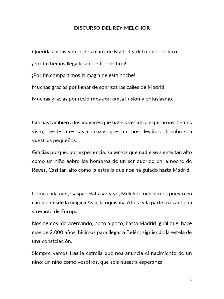 Discurso Del Rey Melchor | PDF | Ciencias sociales