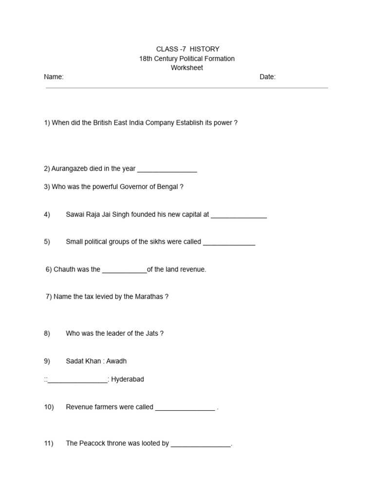 18th Century Political Formation Worksheet | PDF