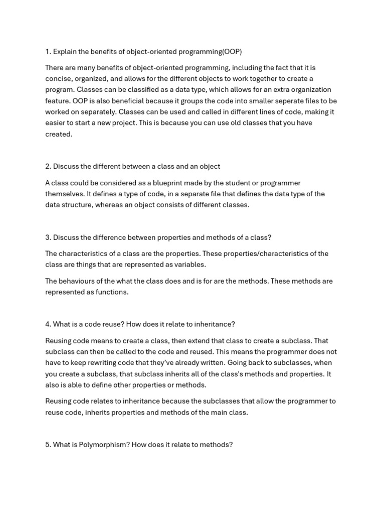 Object Oriented Questions Pdf Inheritance Object Oriented Programming Method Computer 9161