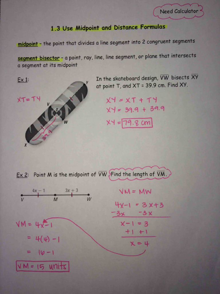 1.3 Use Midpoint Distance Formulas Notes | PDF